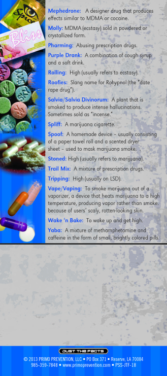 Just the Facts Rack Card: Drug Dictionary | Primo Prevention